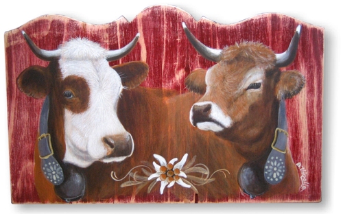 Tableau sur bois - Vaches d'alpage. - Boutique savoy-art.wifeo.com